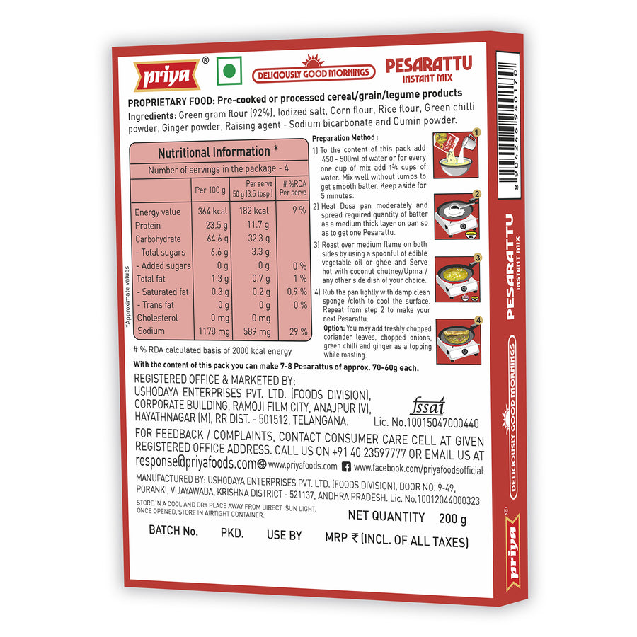 Pesarattu | Buy Instant Pesarattu Mix Online | Priya Foods