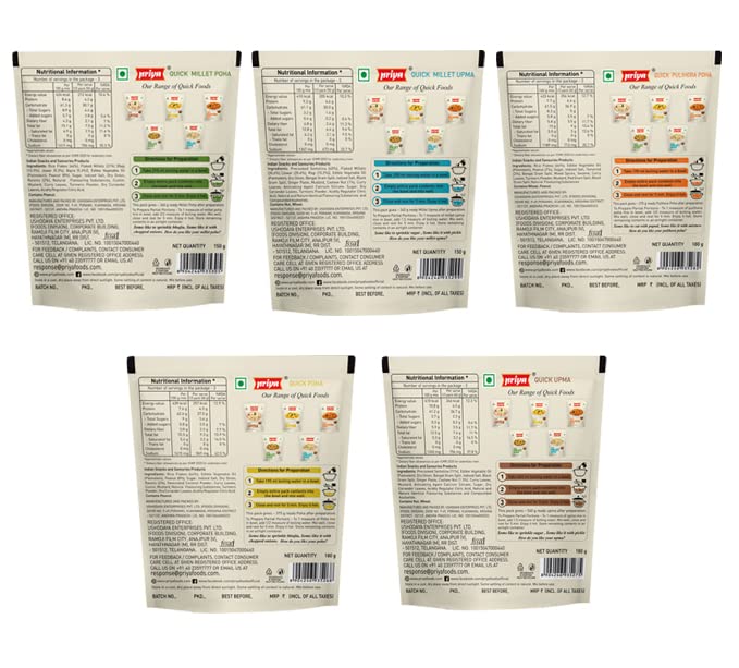 Buy Priya Quick Foods Combo Online | Pack of 5, 840g | Priya Foods